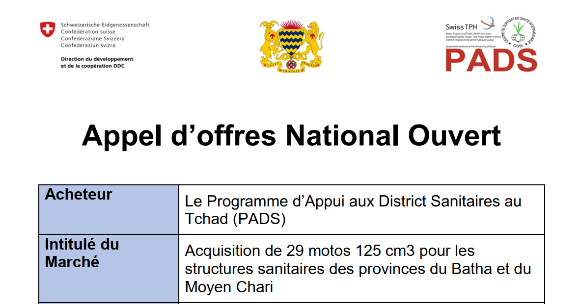 Le Programme d’Appui aux District Sanitaires au Tchad (PADS) lance un ...