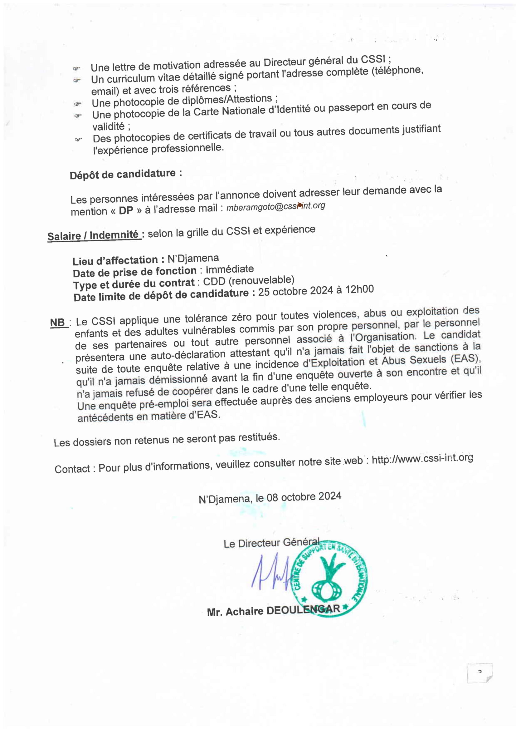 Le Centre de Support en Santé Internationale (CSSI) recrute pour le ...