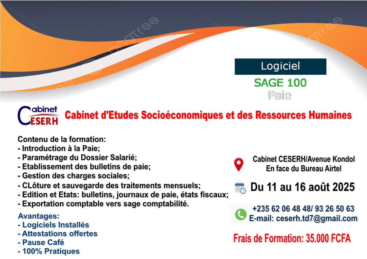 Le Cabinet d’Etudes Socio-économiques et des Ressources Humaines (CESERH) organise une formation ...