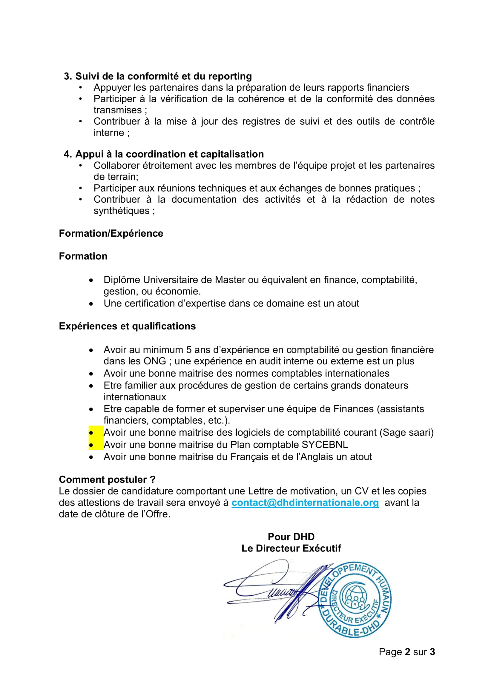 L’ONG Développement Humain Durable (DHD) recrute 02 experts junior ...