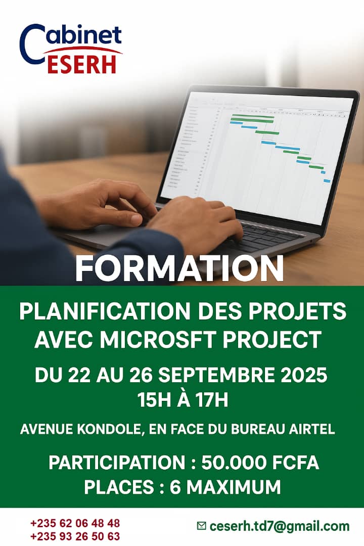 Le cabinet CESERH organise une formation sur la planification des projets avec Ms Project, N ...