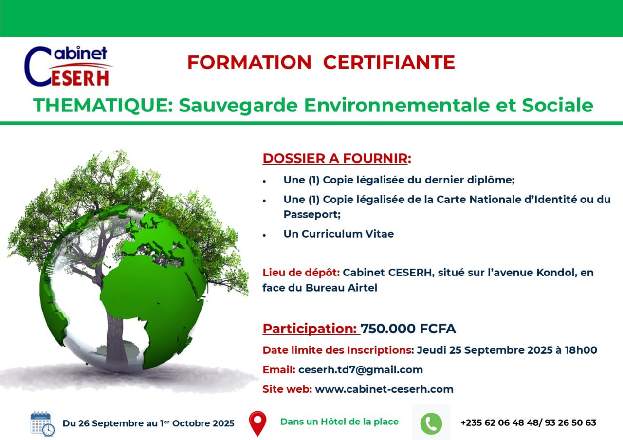 Le Cabinet d’Etudes Socio-économiques et des Ressources Humaines (CESERH) organise une formation ...