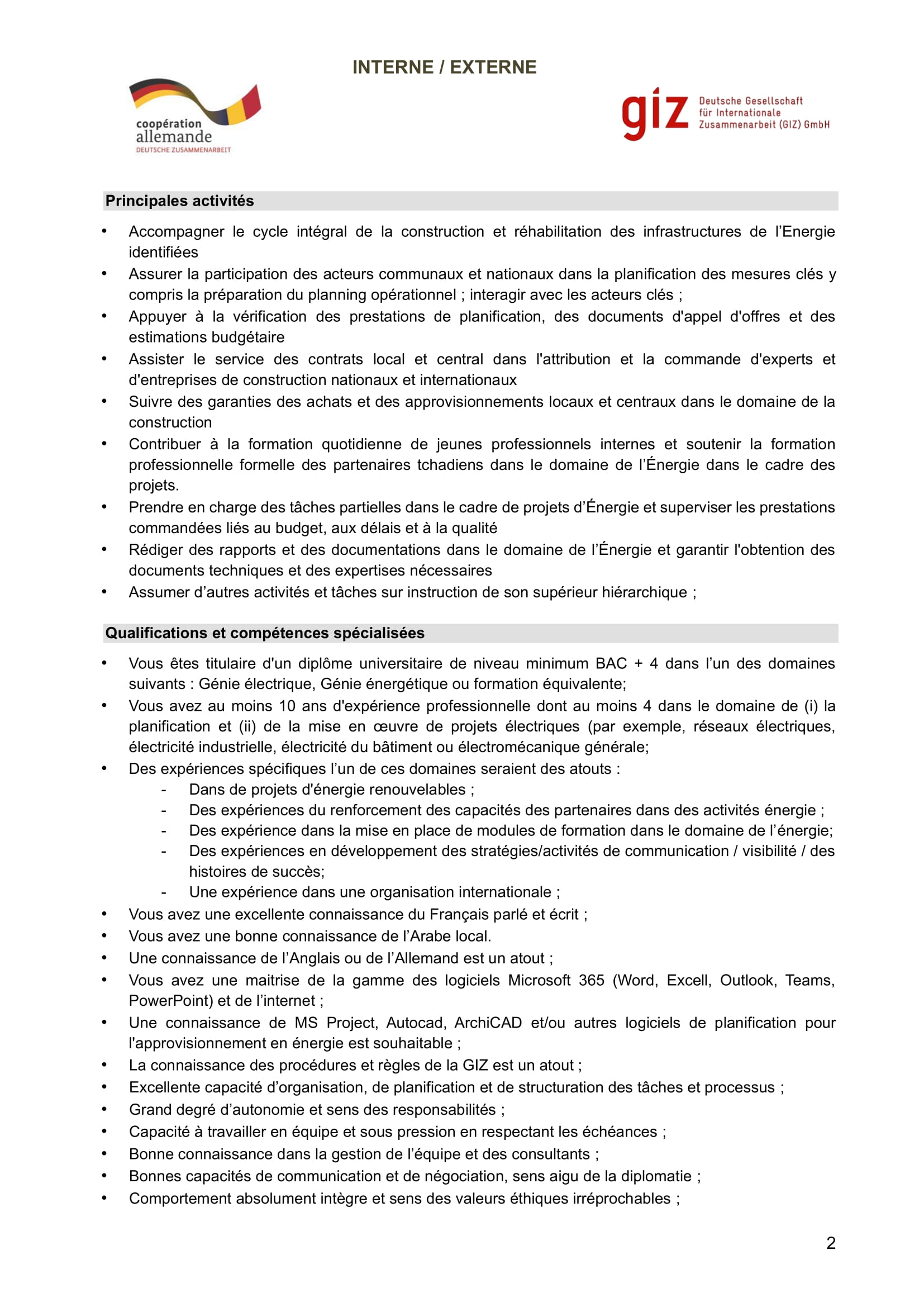 GIZ lance le recrutement interne/externe pour le poste de conseiller ...