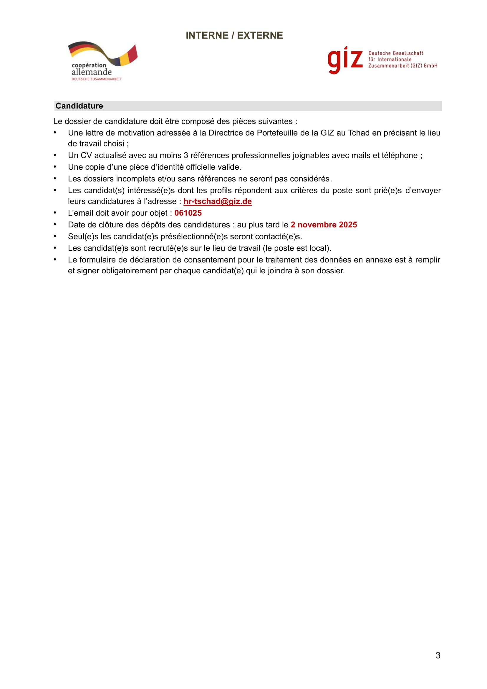 GIZ lance le recrutement interne/externe pour le poste de conseiller ...
