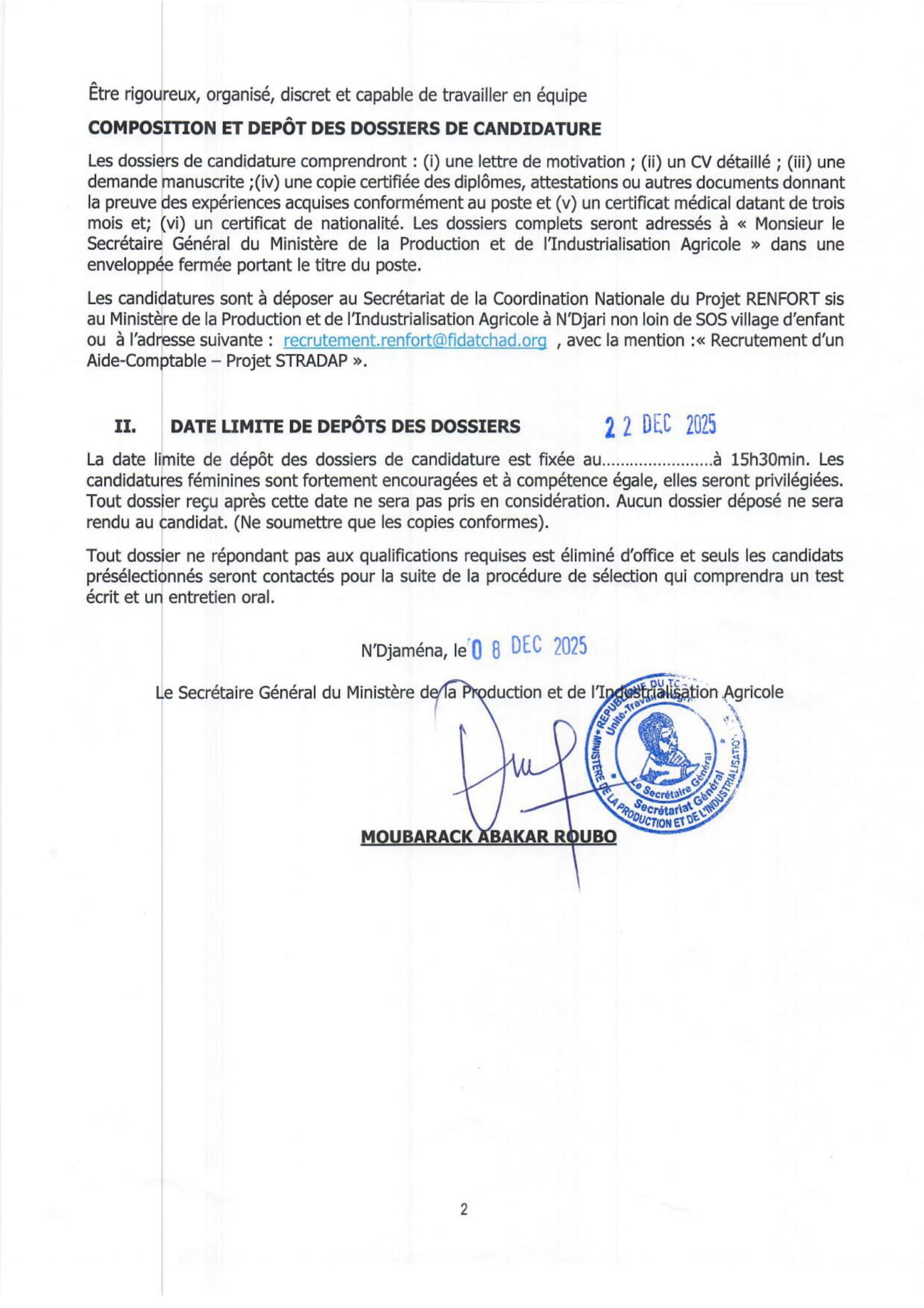 Le Ministère de la Production et de l’Industrialisation Agricole lance ...