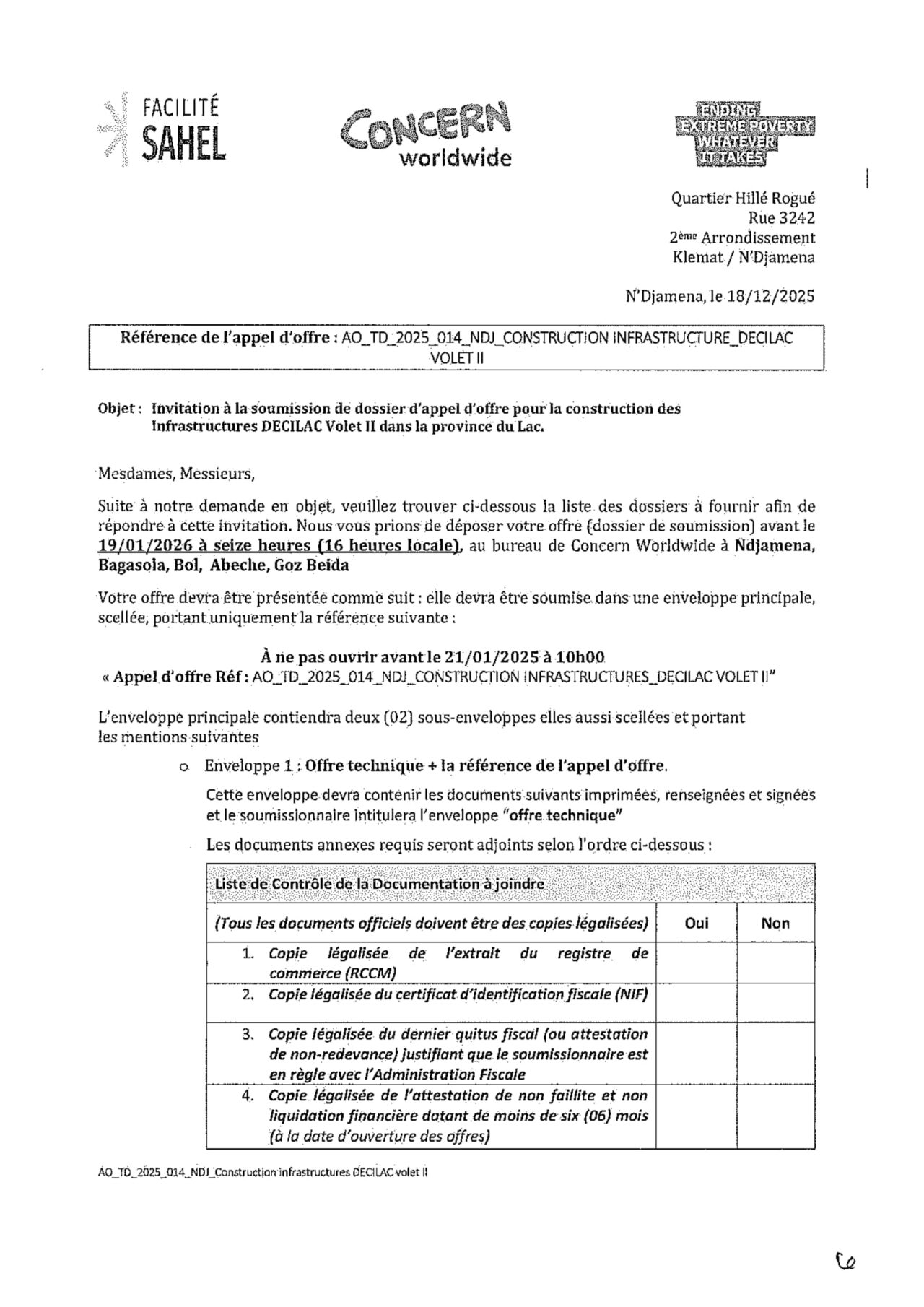Concern Worldwide lance un avis d’appel d’offre international pour la ...