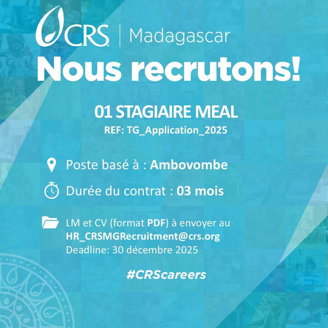 Catholic Relief Services (CRS) recrute un stagiaire Suivi-Évaluation ...