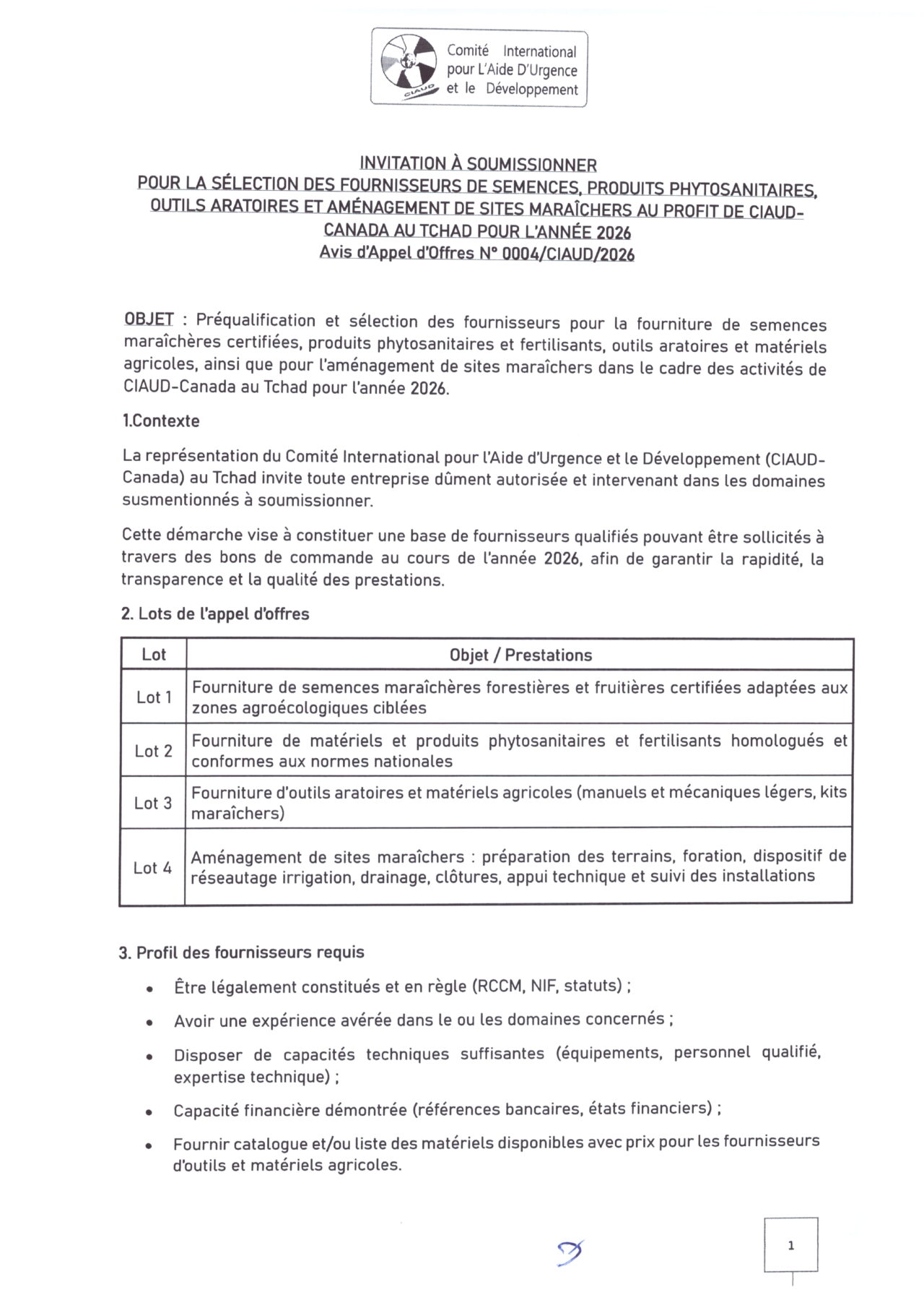 Le Comité International pour l’Aide d’Urgence et le Développement ...