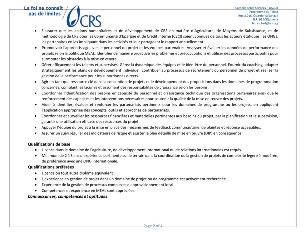 Catholic Relief Services (CRS) recrute pour le poste de Programme ...