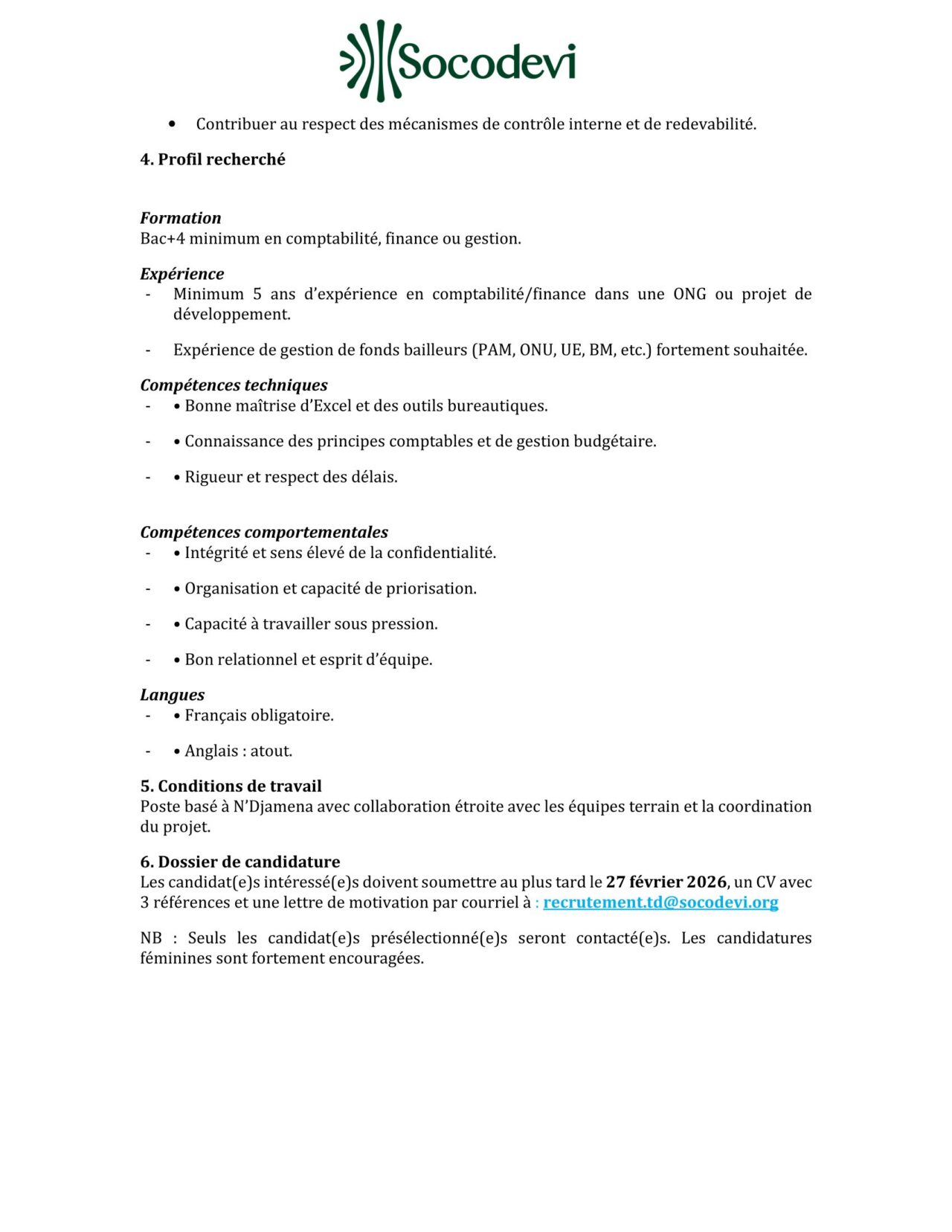 Socodevi recrute un Comptable, N’Djamena, Tchad - Tchad Annonces
