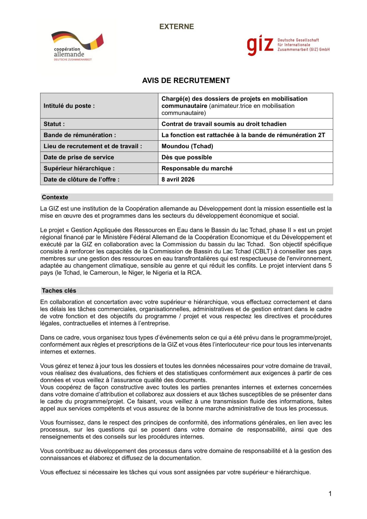 La GIZ recrute un Chargé de dossiers de projets en mobilisation (H/F ...