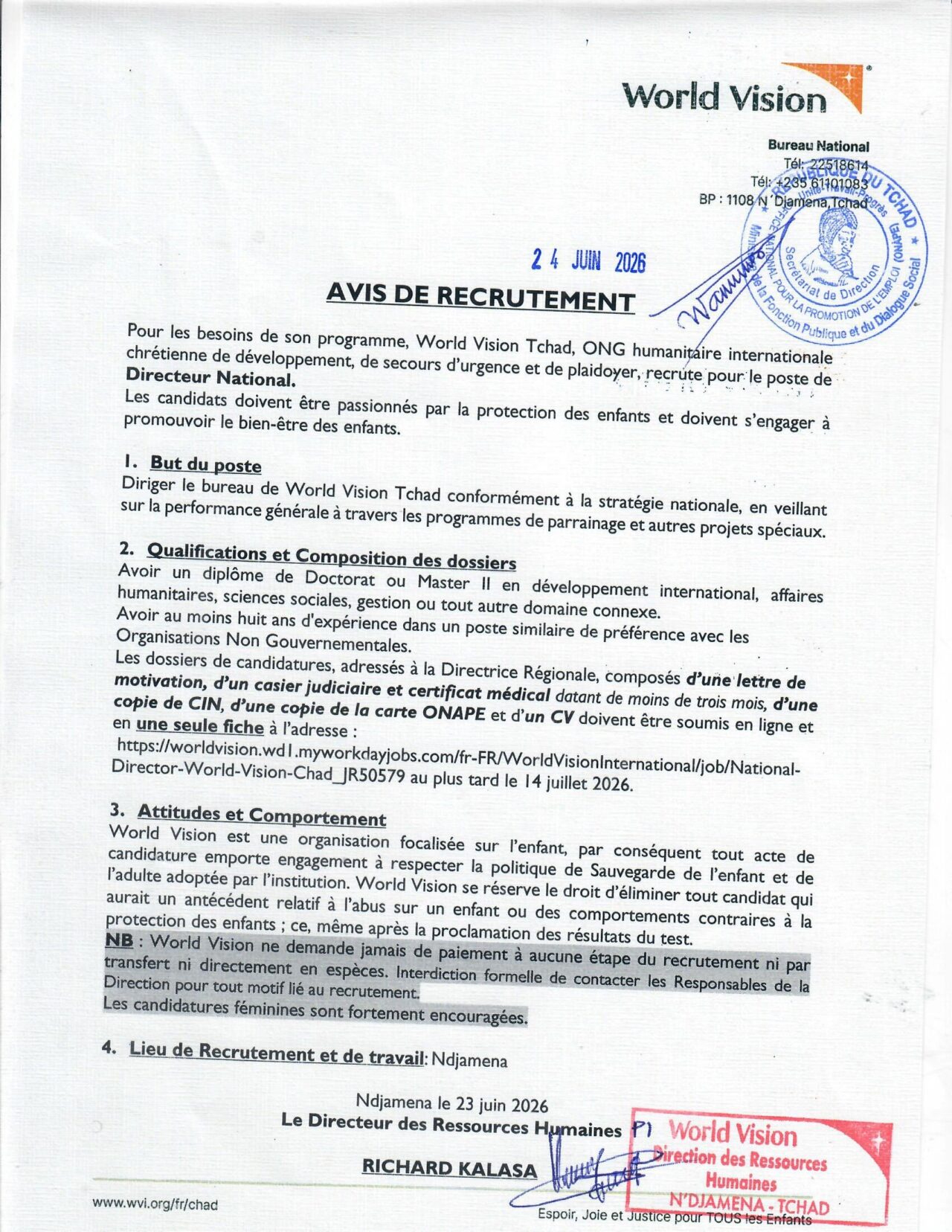World Vision recrute pour le poste de Directeur National, N’Djamena ...